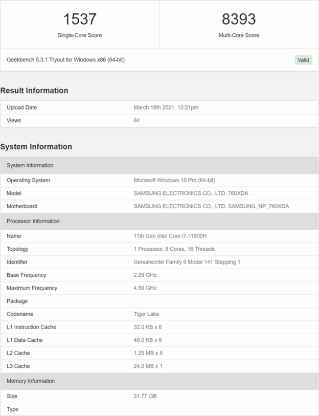 Intel Core i7-11800H 8 Core Tiger Lake-H Leaked Benchmark Reveal Dominance Over AMD Ryzen 7 5800H